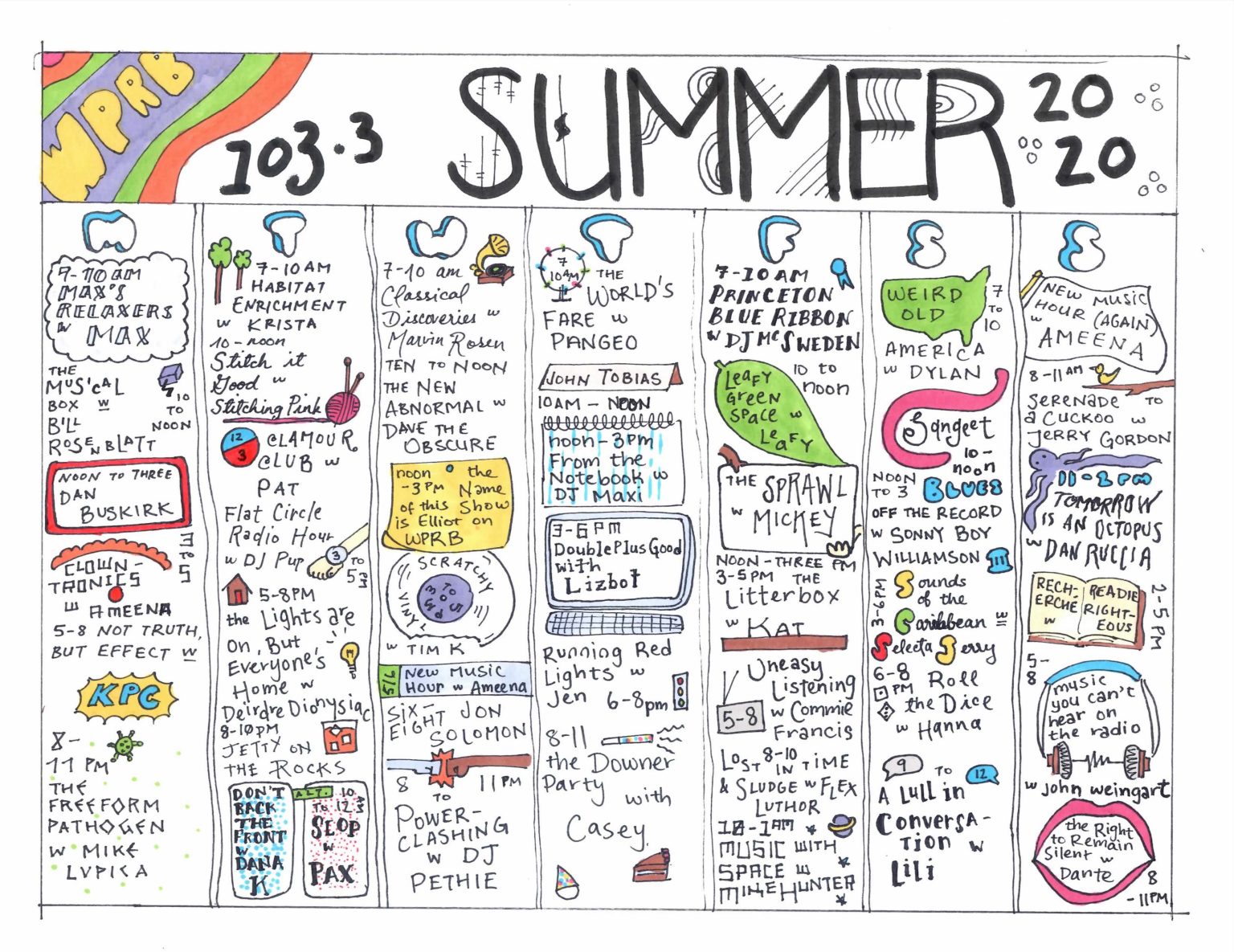 Summer 2020 Weekly Air Schedule – WPRB 103.3 FM – Princeton, NJ